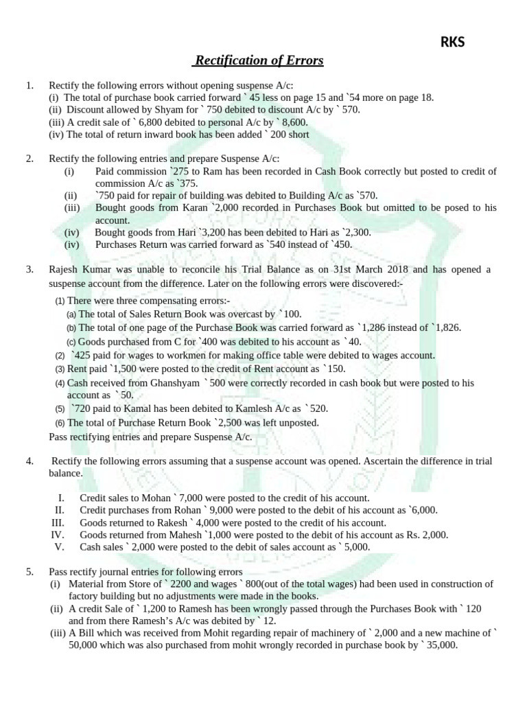 Rectification of Error - School | PDF | Debits And Credits | Financial ...