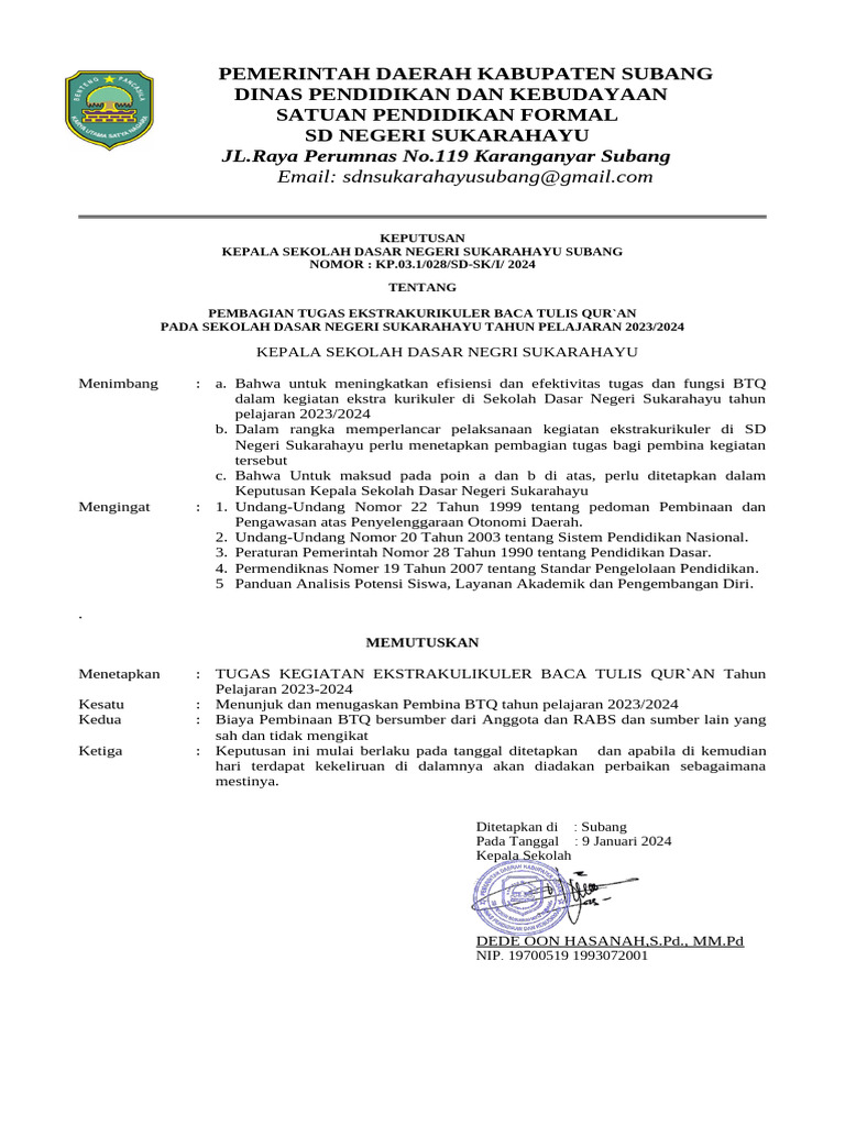 Sk Ekskul Btq Skr 2024 | PDF