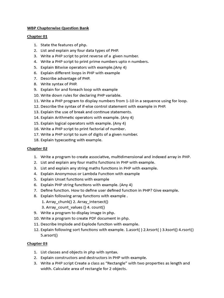 Chapterwise Importnat Question Wbp | PDF