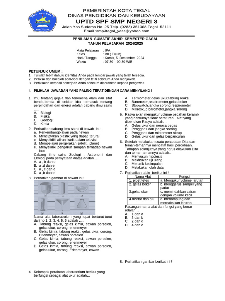 Soal Pas Ipa Kelas 7 Gasal | PDF