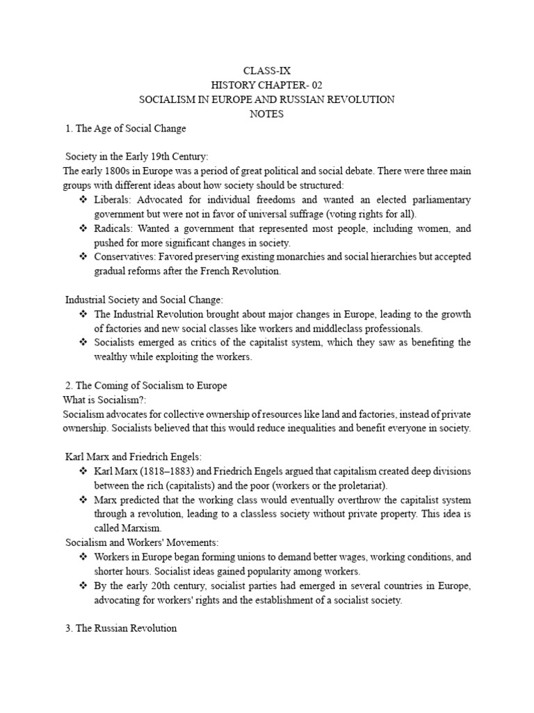 Socialism in Europe and Russian Revolution Notes | PDF | Socialism ...