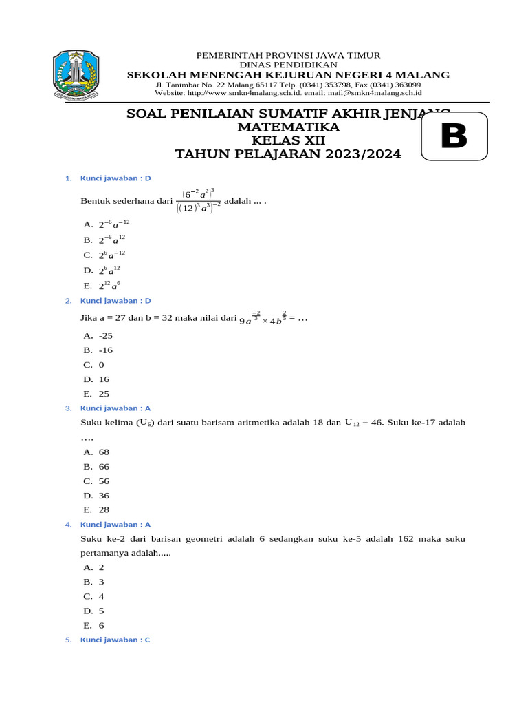 Soal Psaj Paket B Matematika | PDF