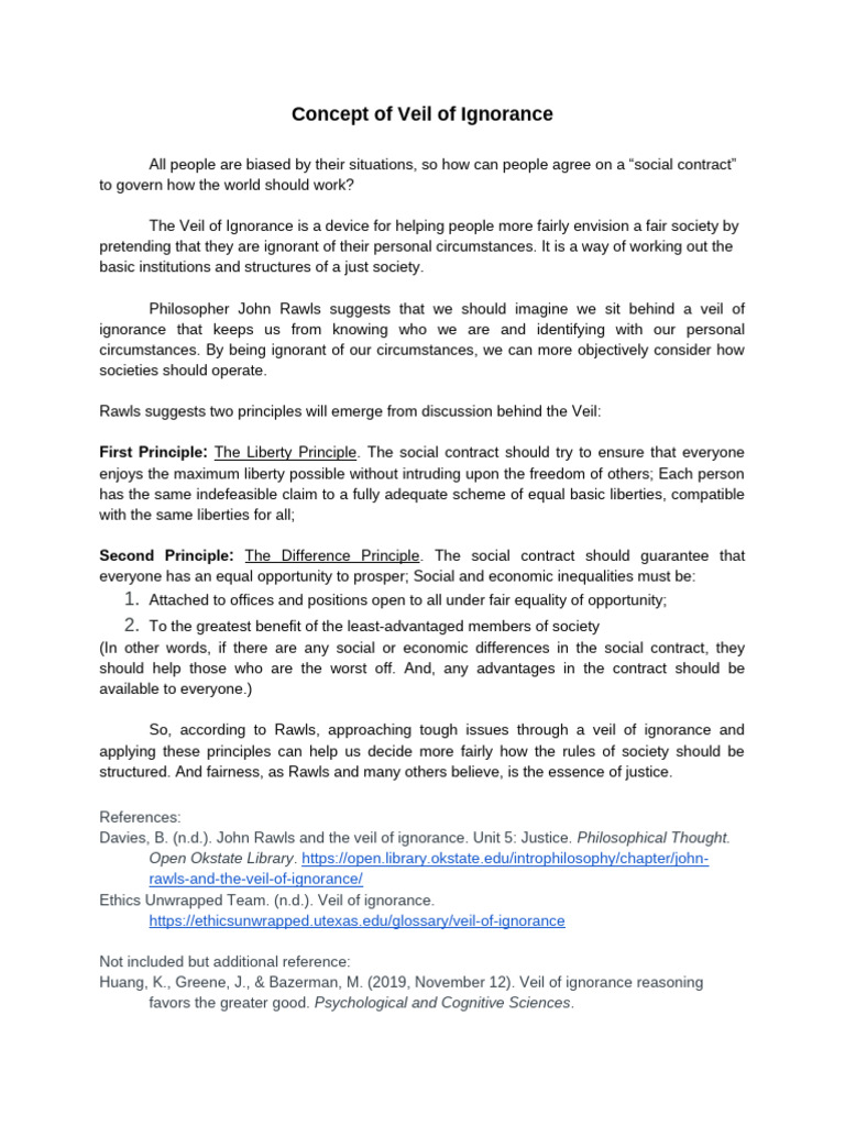 Concept of Veil of Ignorance GETHICS | PDF | John Rawls | Justice