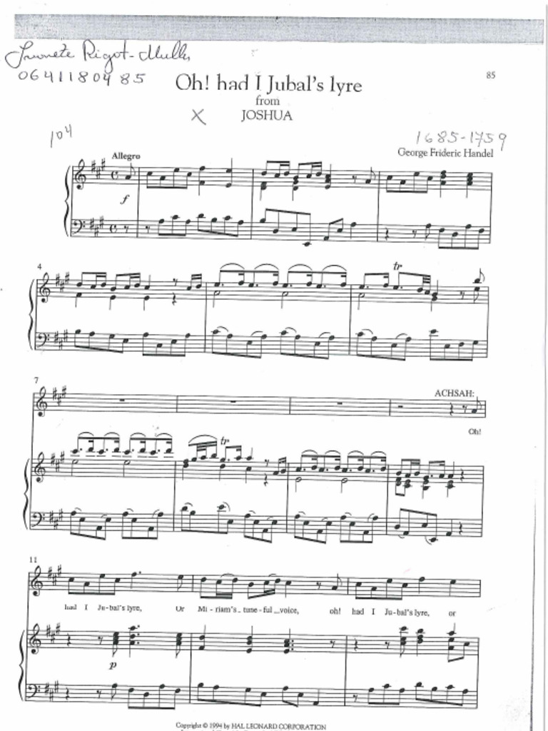 Oh Had I jubal's lyre - GF Haendel | PDF