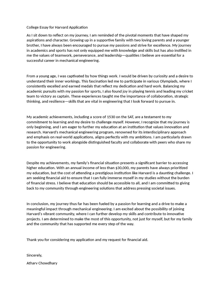 Harvard Application & Scholarship Essay | PDF | Social Psychology ...