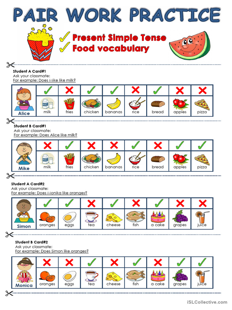 Pair Work - Present Simple - Food | PDF
