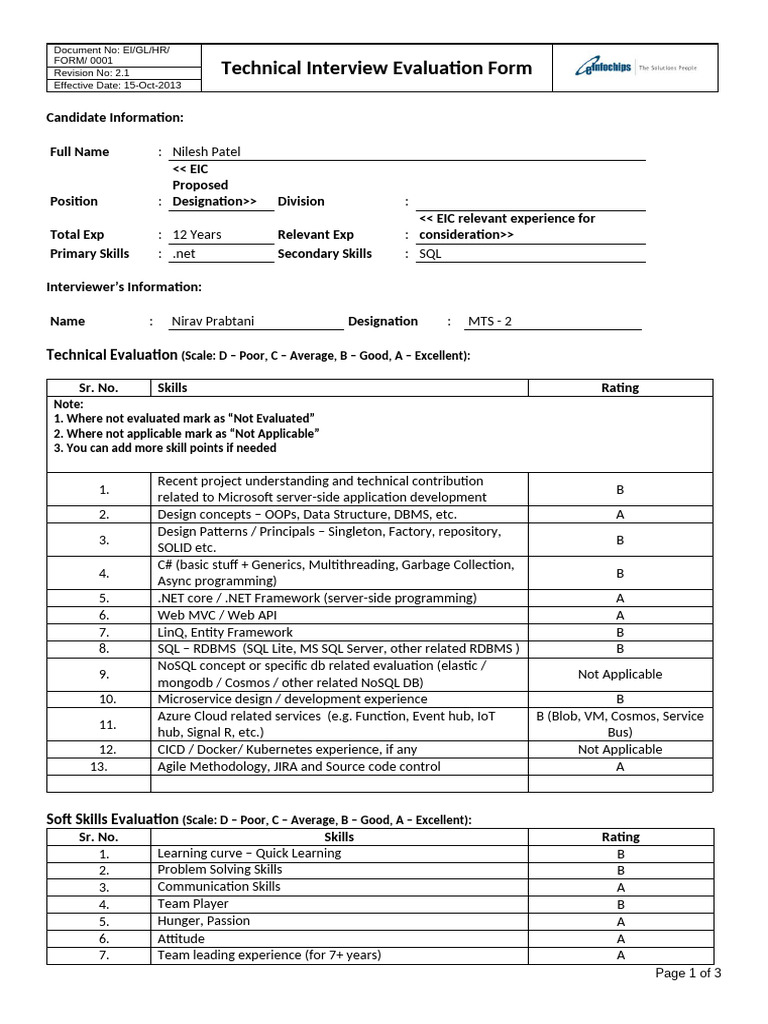 Interview Feedback Form Nileh Patel - Dotnet | PDF | Sql | Client ...