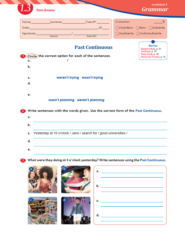 Past Continuous Grammar Worksheet | PDF