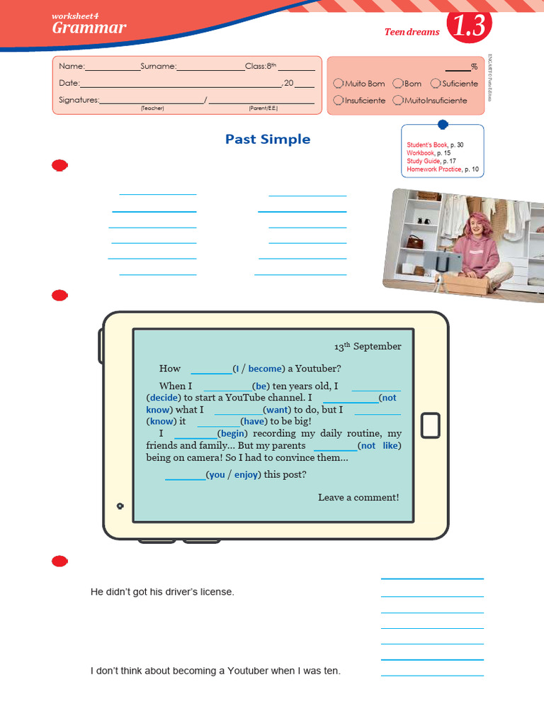 enga8_grammar_worksheet1_3_past_simple | PDF
