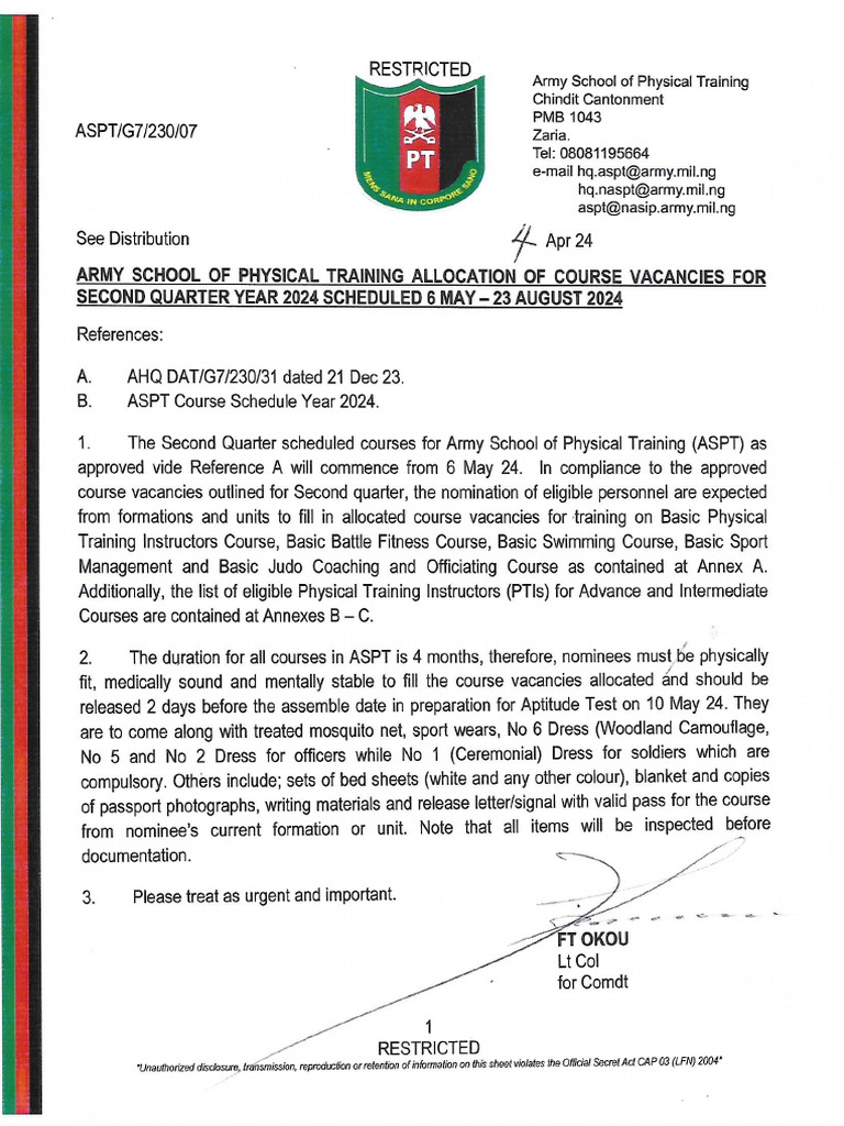 ASPT Allocation of Cse Vacancies For 2nd QTR Year 2024 Scheduled 6 May To Aug 24 | PDF