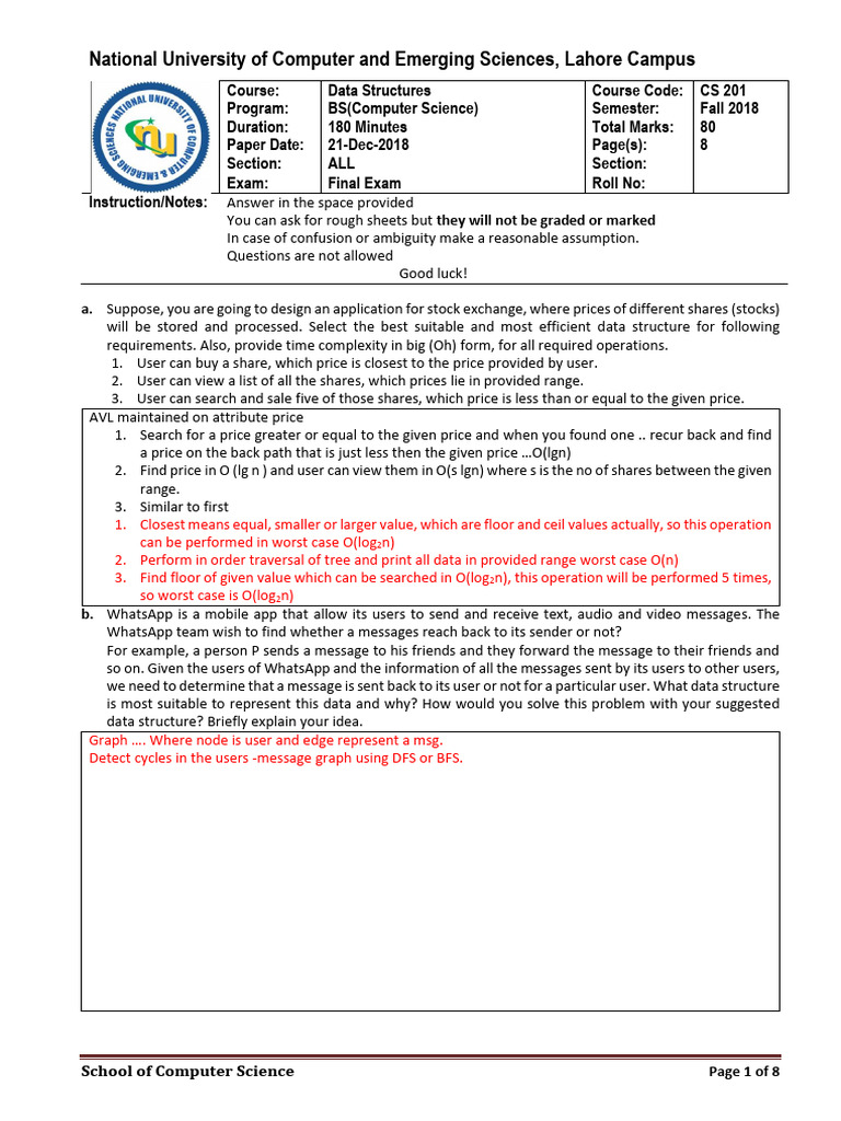 Data Structures Final Fall 2018 - SOLUTION | PDF | Queue (Abstract Data Type) | Computer Programming
