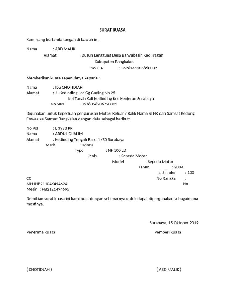 SURAT KUASA balik nama stnk | PDF