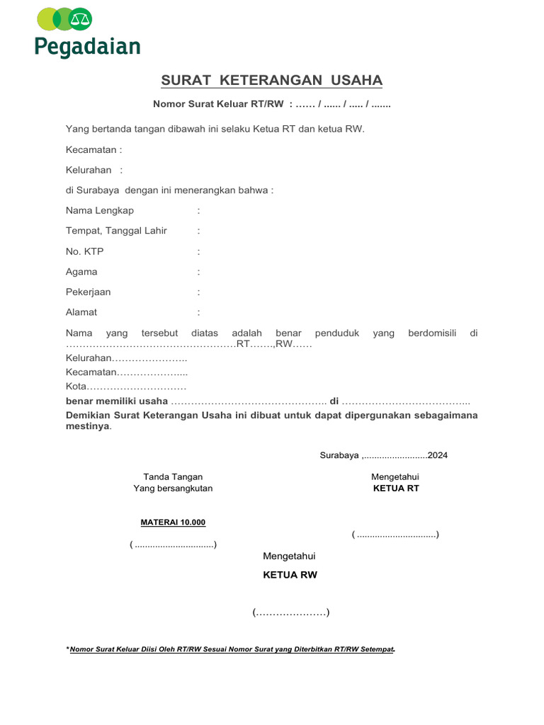 Surat Keterangan Usaha Kur | PDF