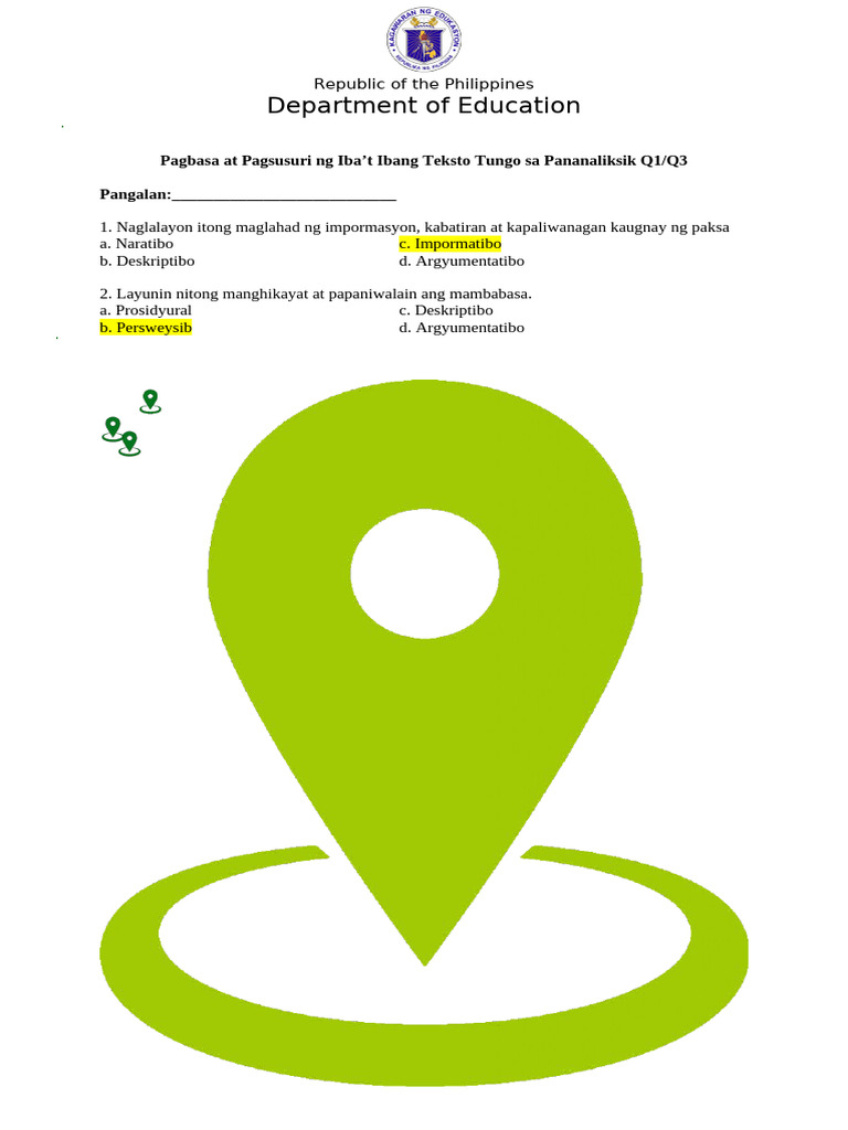 pagbasa at pagsusuri TEST Q3 DONE | PDF