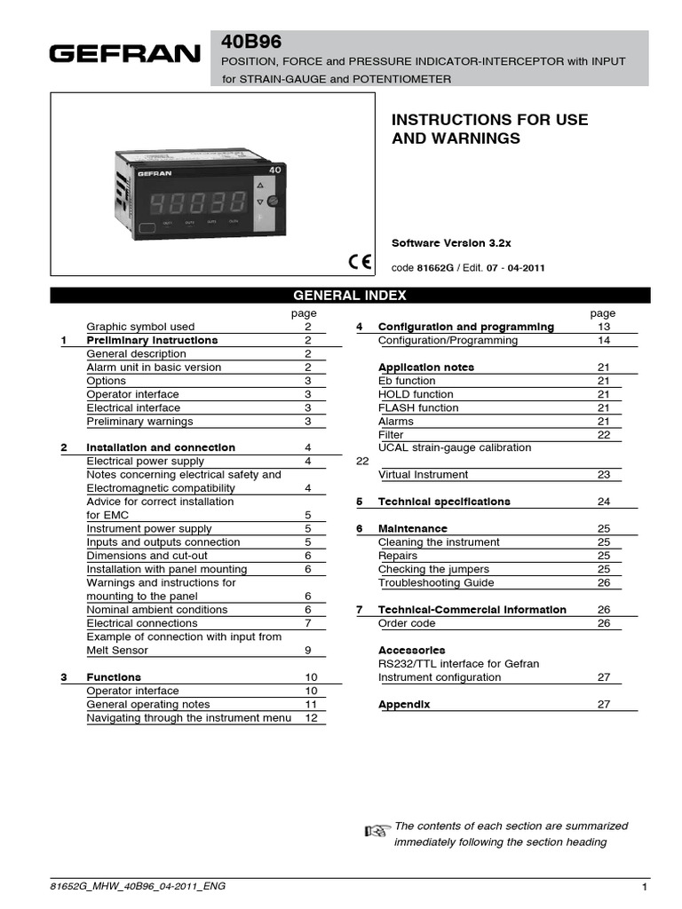 Gefran 40B 96 Installation and Operation Manual | PDF | Power Supply | Relay