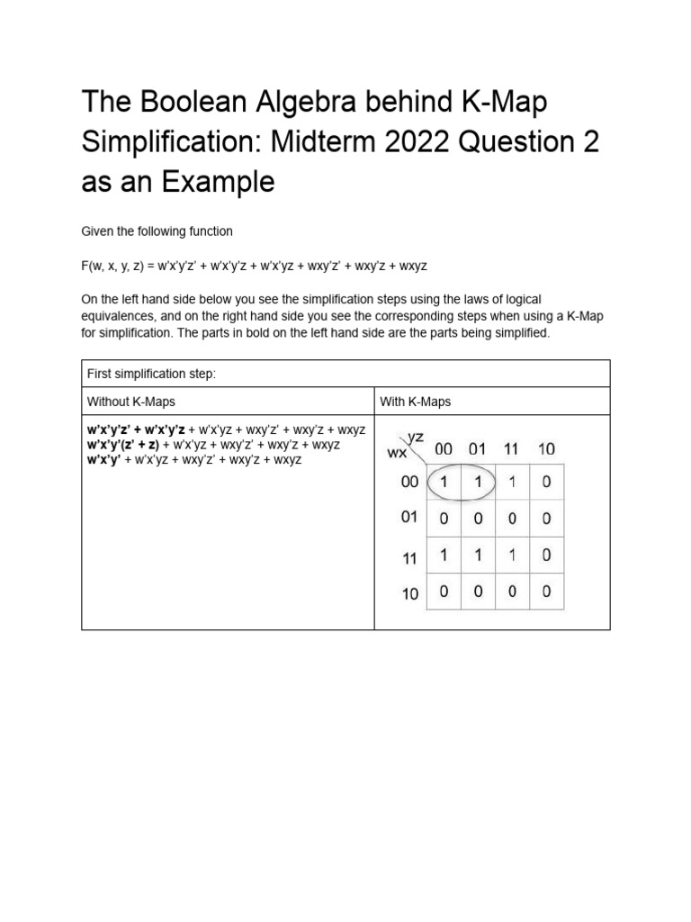 The Boolean Algebra Behind K-Map Simplification Midterm 2022 Q2 As An Example | PDF