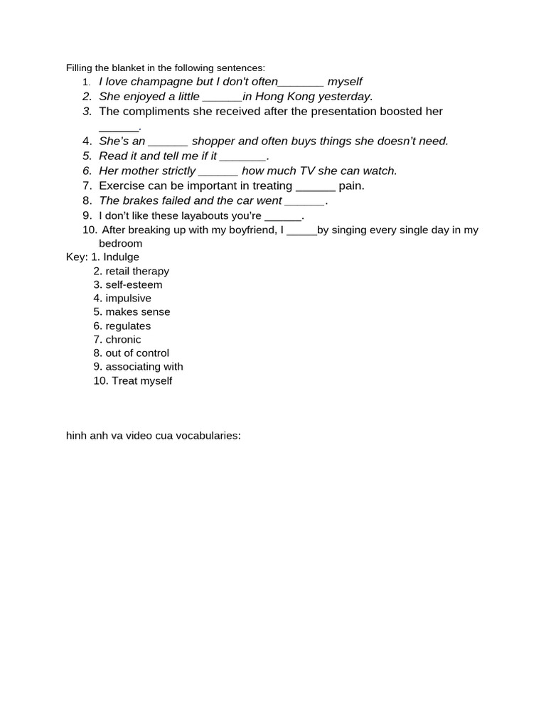 Vocabulary Fill-in-the-Blank Exercise | PDF