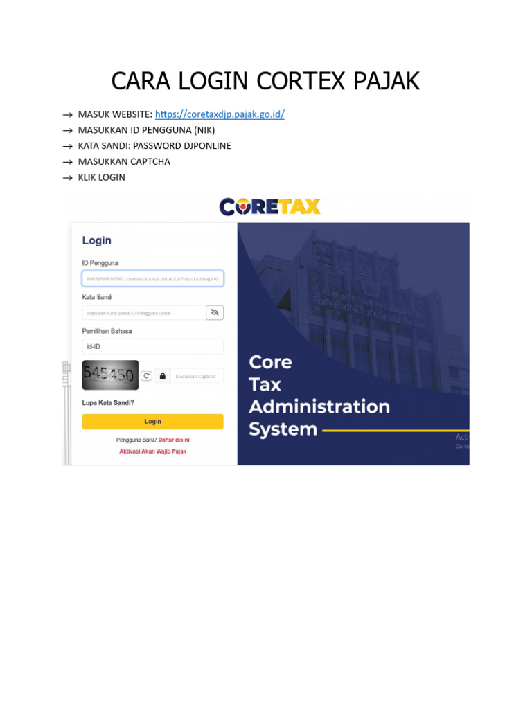 Cara Login Cortex Pajak | PDF