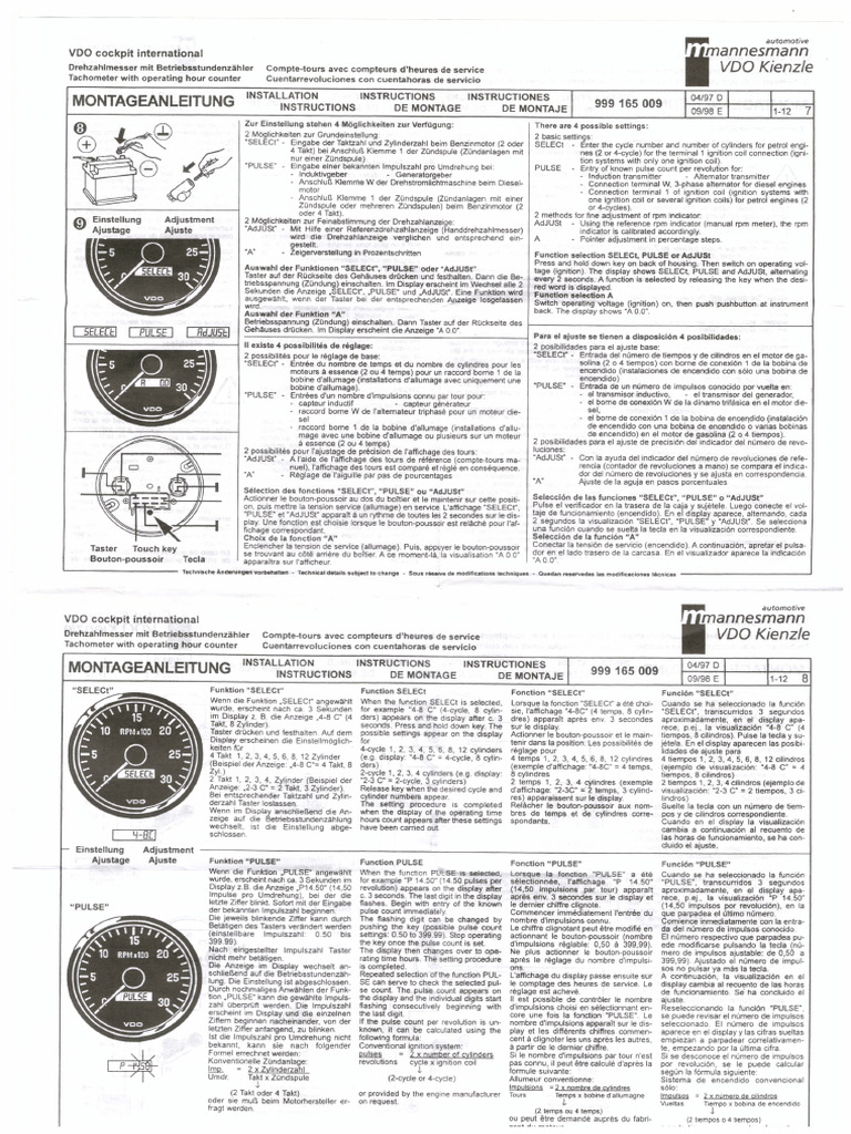 VDO Tacho Instructions | PDF