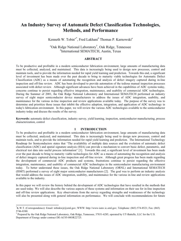 Survey of Automatic Defect Classification | PDF | Semiconductor Device ...