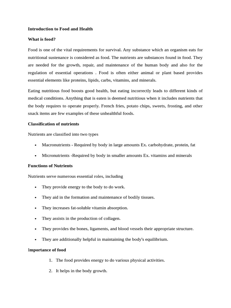 Food and Health: Nutrients Explained | PDF | Foods | Nutrients