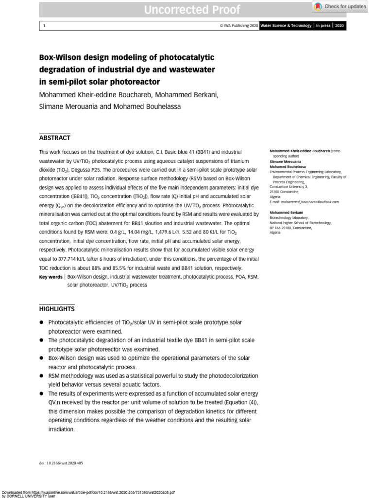 wst.2020.405 | PDF | Analysis Of Variance | Coefficient Of Determination