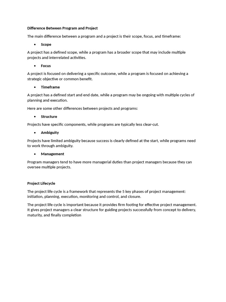 Program vs Project: Key Differences Explained | PDF | Project Management | Business