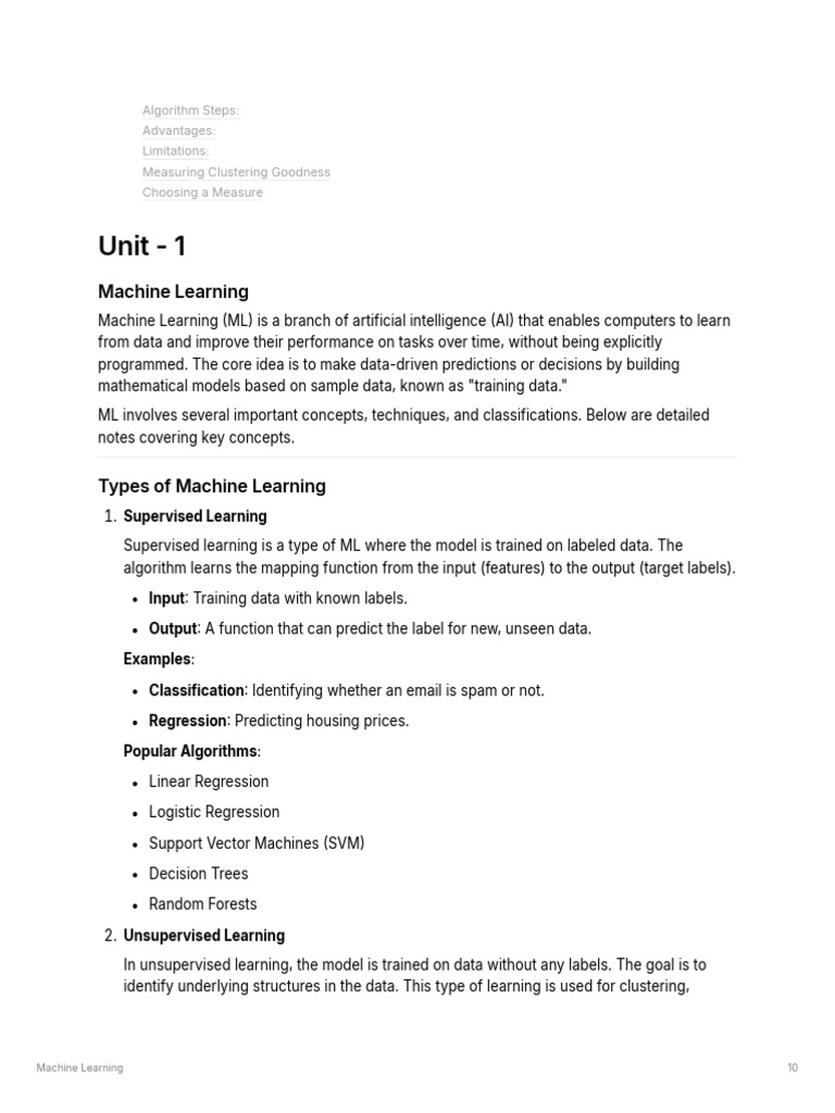 ML 7th Sem AIML ITE Notes Complete LONG (1) - 10-33 | PDF | Machine ...