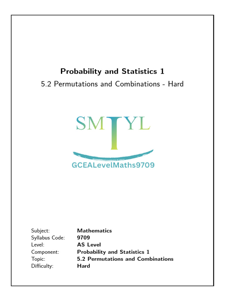5 2 Permutations and Combinations Hard | PDF | Mathematical Concepts | Mathematics