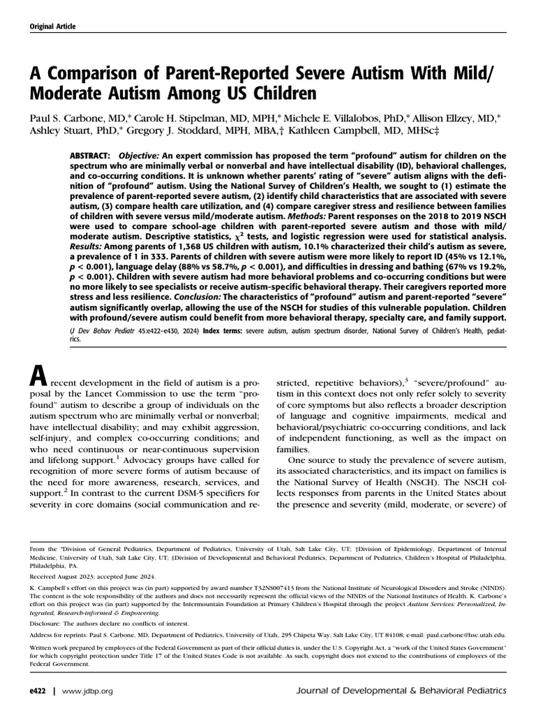 Severe vs Mild/Moderate Autism Insights | PDF | Autism | Disability