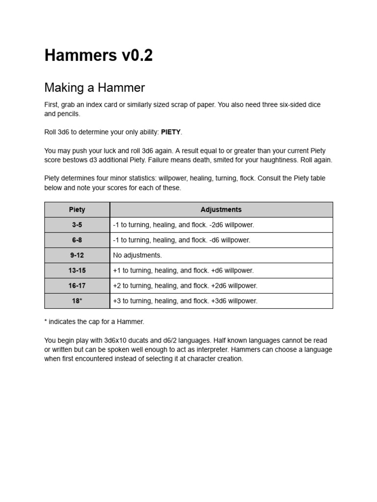 Hammers v0.2 | PDF