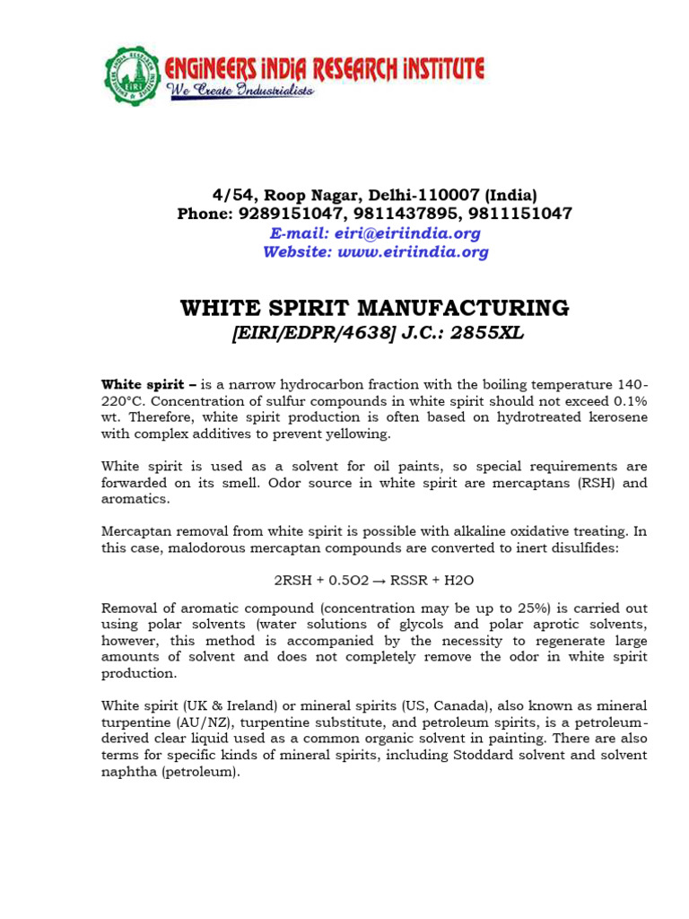 Project Report on WHITE SPIRIT MANUFACTURING | PDF | Chemical Substances