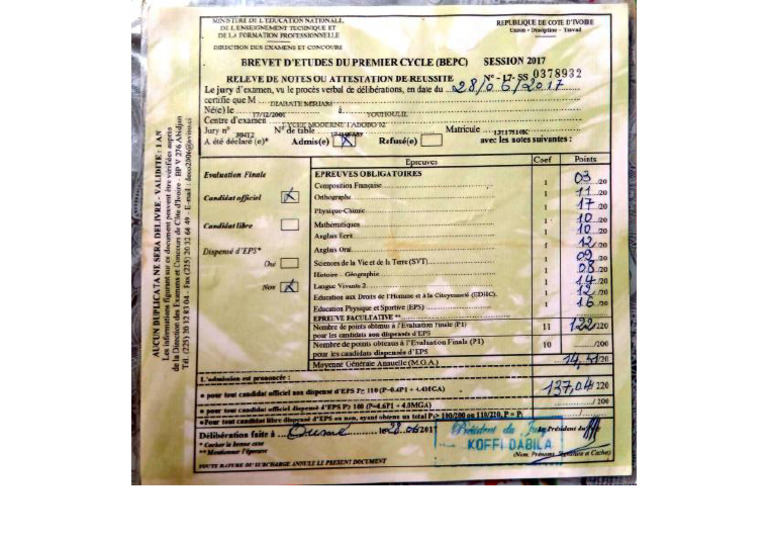 Bepc Relevé (1) - Compress | PDF