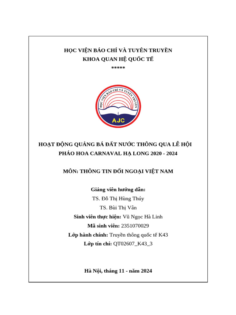 2351070029 Vu Ngoc Ha Linh Hoat dong quang ba dat nuoc thong qua Le hoi phao hoa Carnaval Ha ...