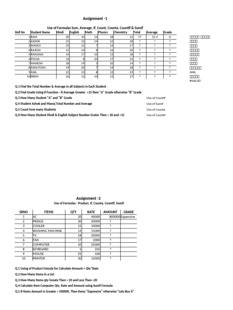 47 - All Excel Practical Assignments | PDF | Fruit