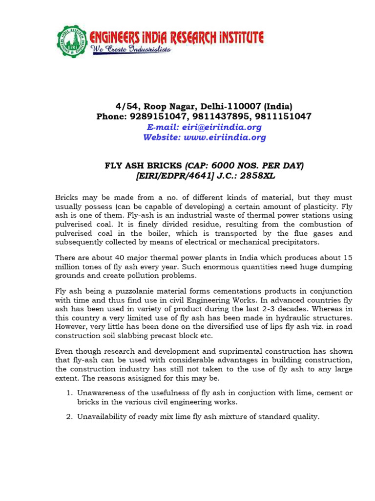 Fly Ash Bricks Project Overview | PDF | Brick | Building Materials