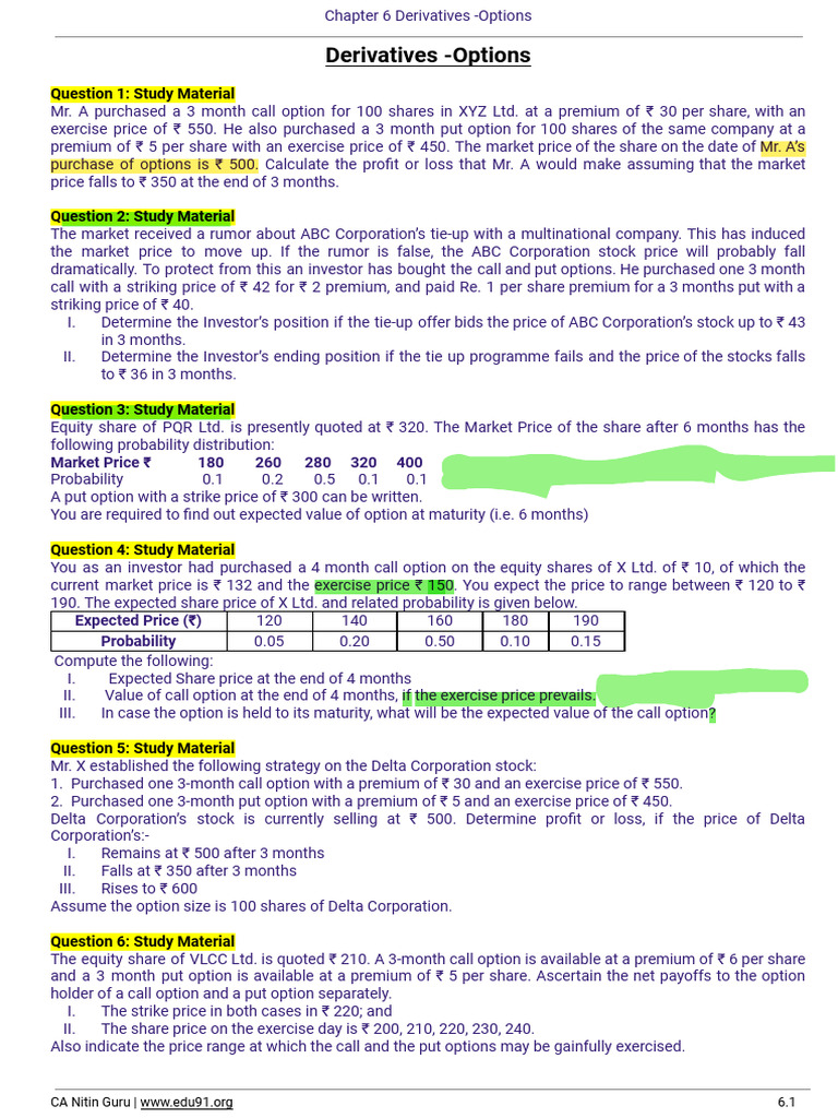Options Derivatives Study Guide | PDF | Option (Finance) | Put Option