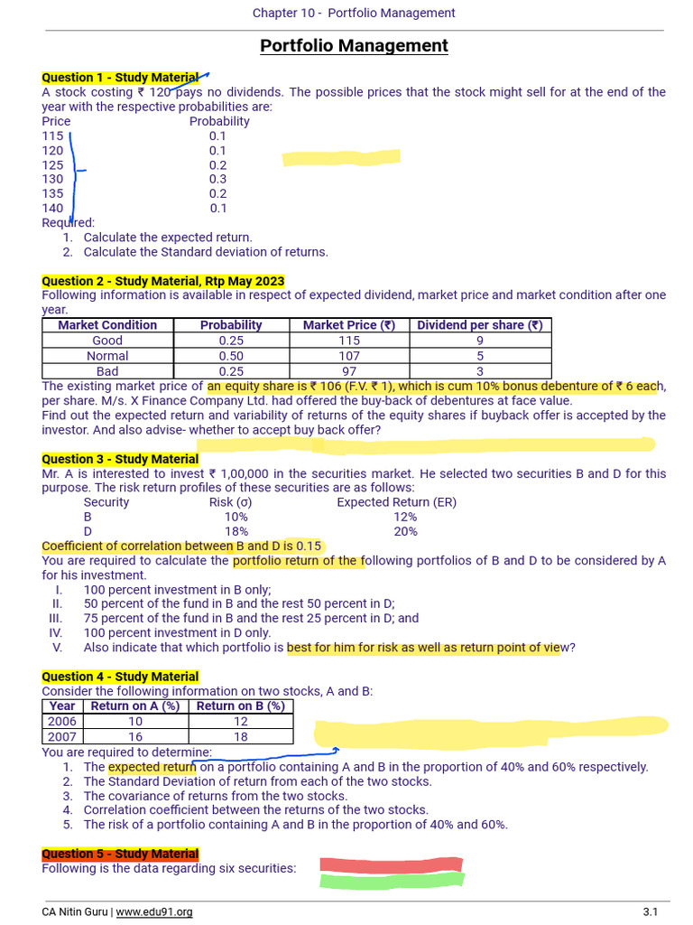 Portfolio Management: Returns & Risks Analysis | PDF | Beta (Finance ...