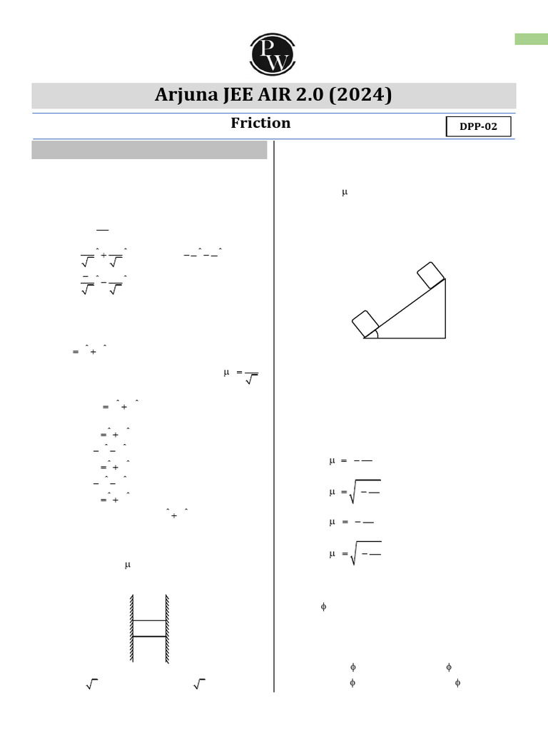 Friction - DPP 02 (Extra DPP) - Arjuna JEE AIR Recorded 2.0 | PDF | Friction | Force