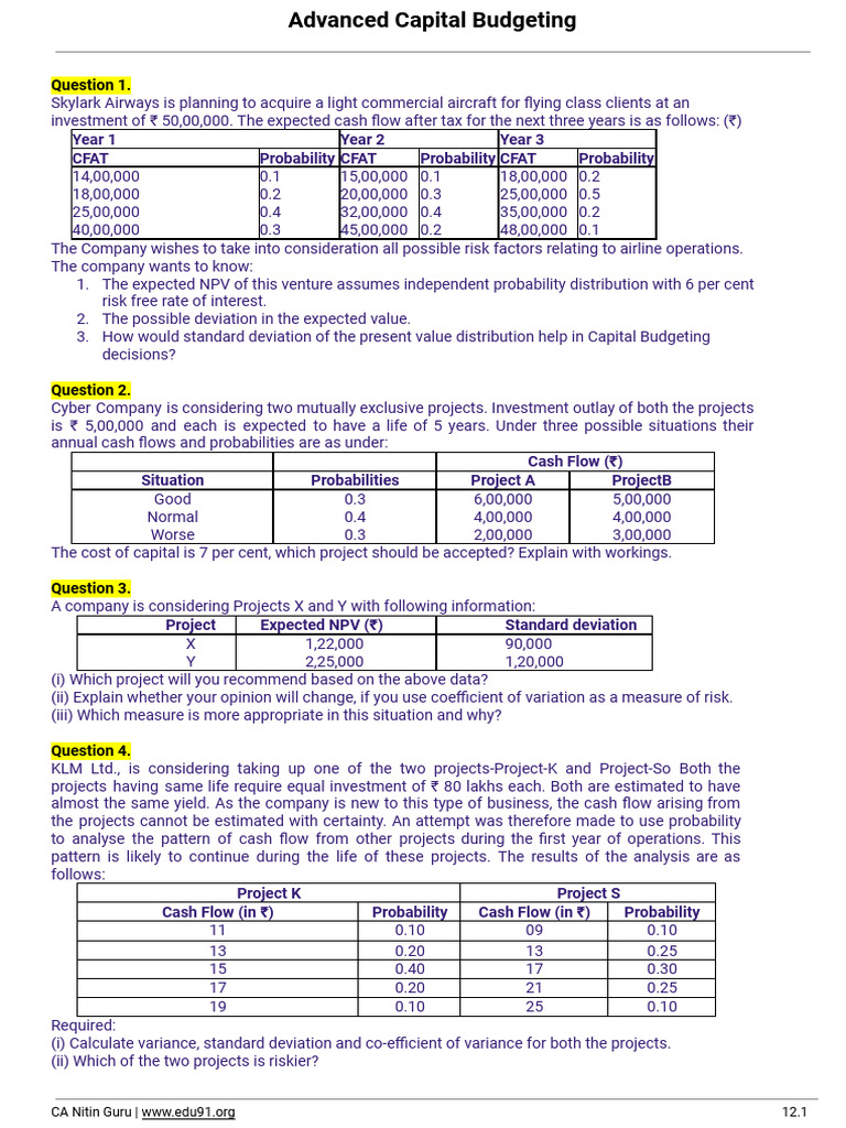 12 Advanced Capital Budget Question | PDF | Net Present Value | Capital Budgeting