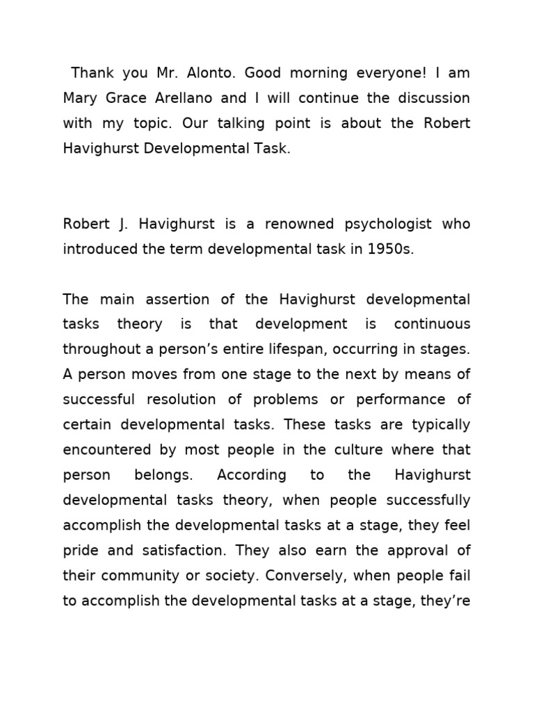 Report Script (Developmental Tasks) | PDF | Adolescence | Learning