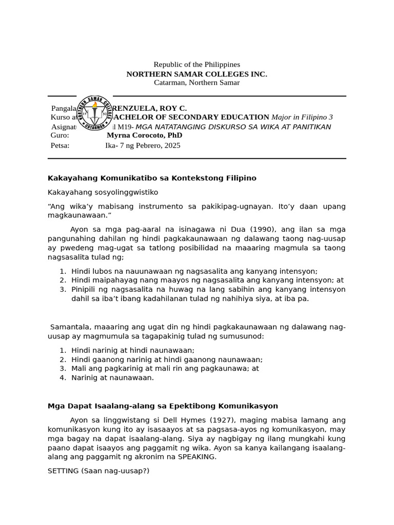 Natatanging Diskurso RCB | PDF