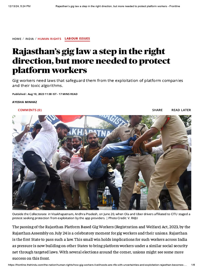 Rajasthan's Gig Law: A Milestone for Workers | PDF | Economies