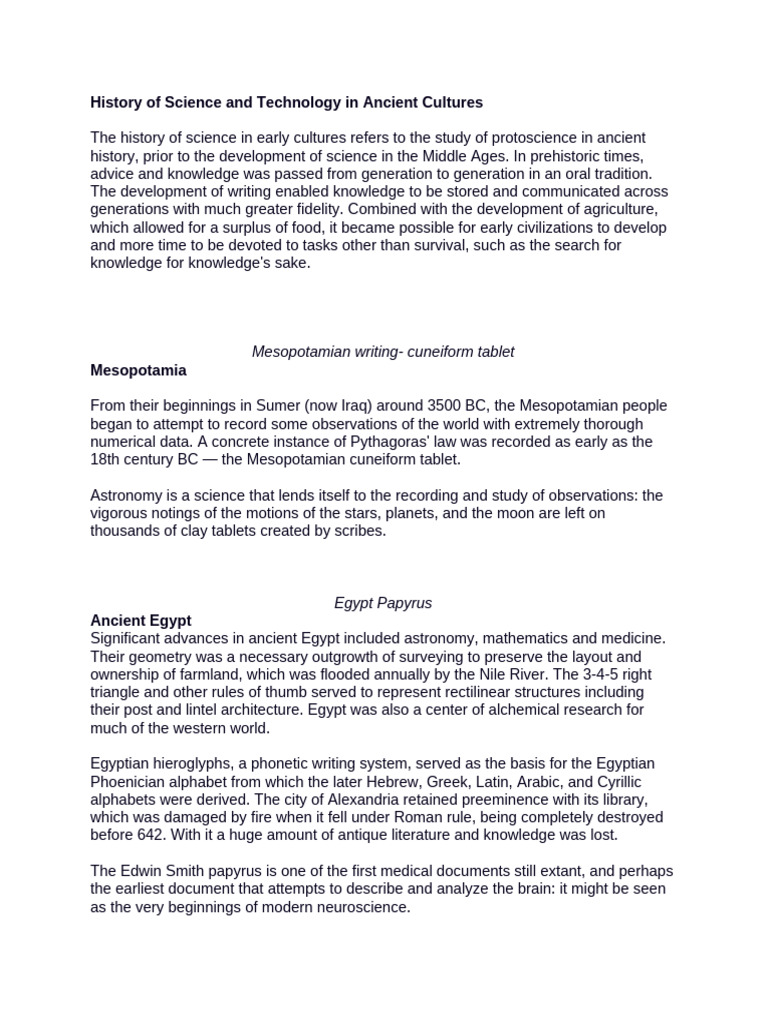 Ancient Science and Technology Overview | PDF | Science | History Of ...