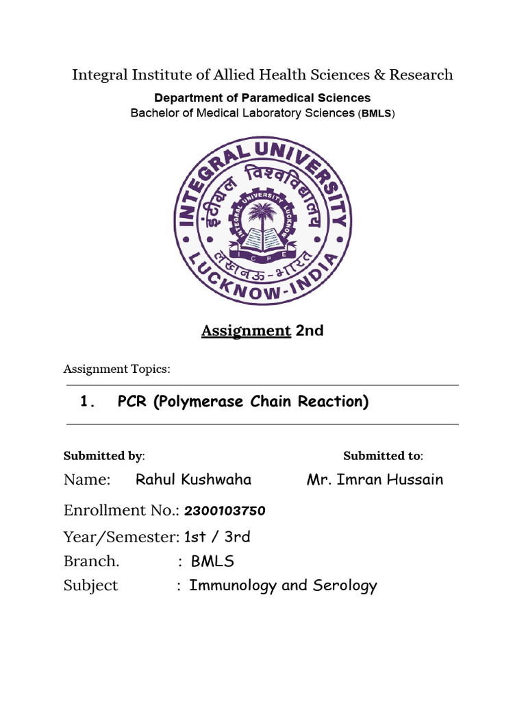 PCR - Immunology 2nd Assignment | PDF | Polymerase Chain Reaction ...