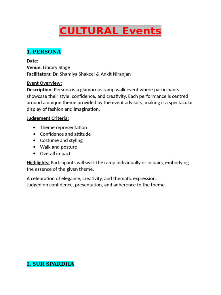 Cultural Events | PDF | Dances | Humour