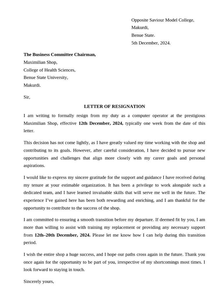 Resignation Letter | PDF