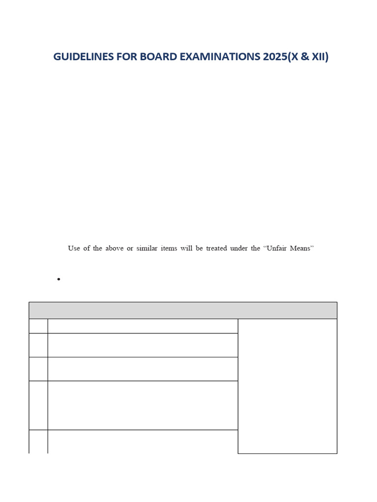 Guidelines For Aissce Board Examinations 2025 (X & Xii) | PDF