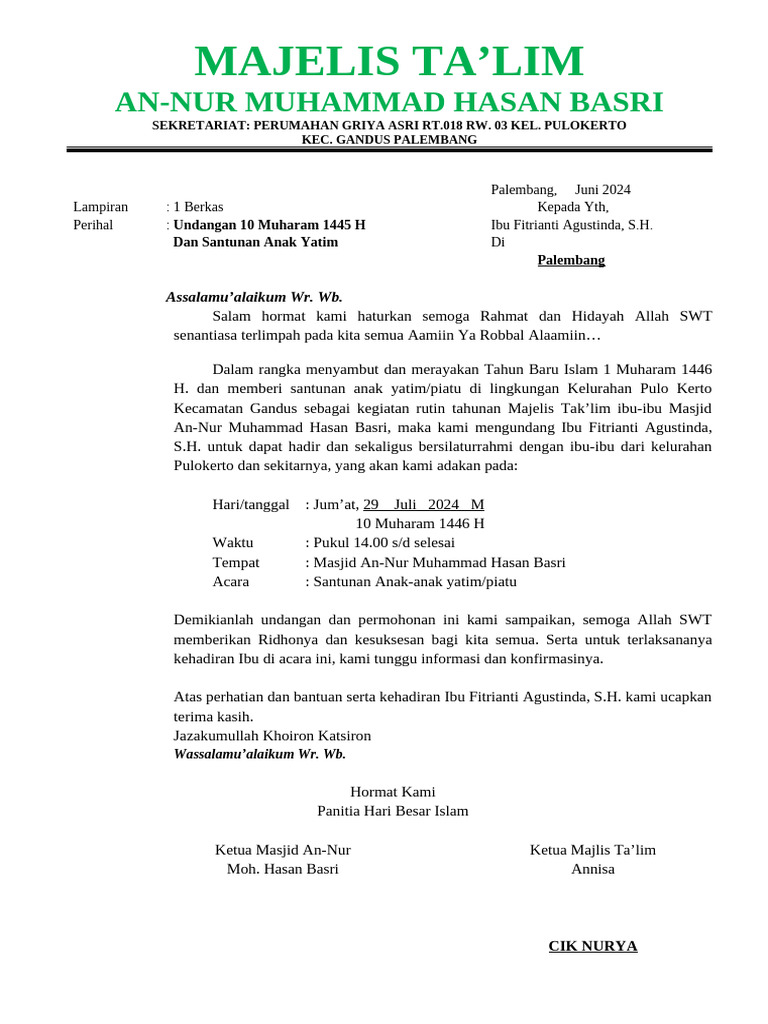 Proposal Kegiatan Ibu-Ibu Pengajian An Nur | PDF