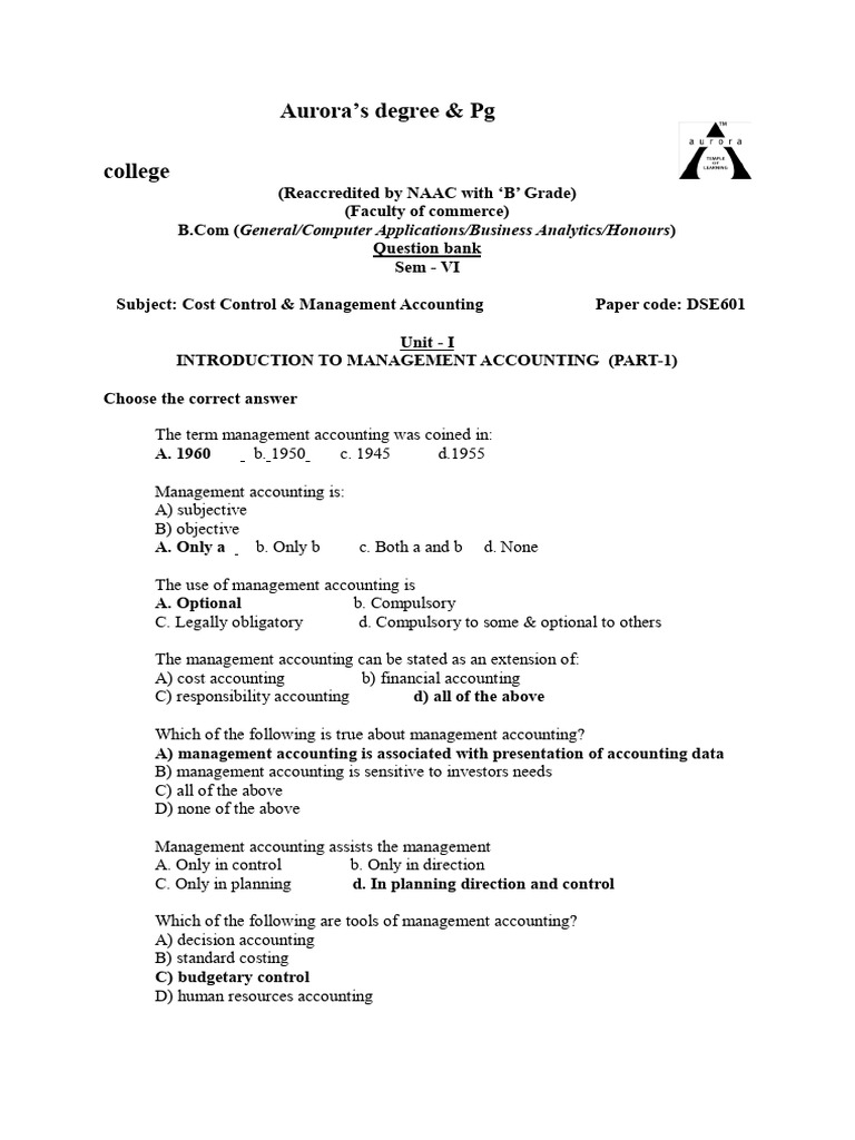 COST CONTROL & MANAGEMENT ACCOUNTING Q.B.DOCX | PDF | Cash Flow Statement | Budget